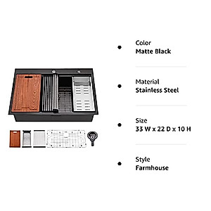 33 Inch Black Drop In Kitchen Sink Workstation-Bokaiya 33x22 Drop In Workstation Kitchen Sink 16 Gauge Stainless SteelSingle Bowl Kitchen Sink with Cutting Board