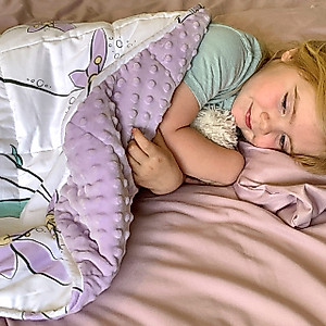 JumpOff Jo - Extra Long Toddler Nap Mat - Sleeping Bag for Kids with 5lb. Detachable Weighted Blanket and Removable Pillow for Preschool, Daycare, and Sleepovers - 53 x 21 Inches - Fairy Blossom