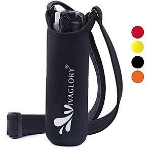 VIVAGLORY Neoprene Water Bottle Holder, Insulated Water Bottle Sling with Adjustable Shoulder Strap, Great for Stainless Steel & Plastic Bottles with 2.8"-3.2" Diameter, Sport & Energy Drinks