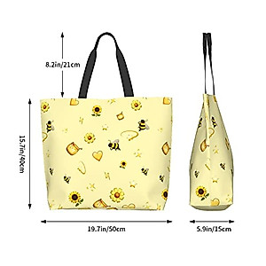 Gelxicu Cute Bee Shoulder Tote Bags Bee Casual Bag Cute Shoulder Handbags Shopping Handbag Grocery Bags