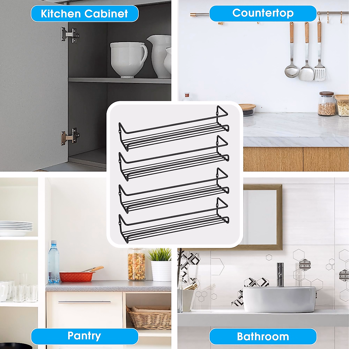 ROFAY Spice Rack Organiser, 4 Pack Wall Mounted Tier Shelf with Adhesive Sticker & Screws for Spices, Herbs, Jars and Other in Cupboard/Kitchen/Cabinets/Pantry