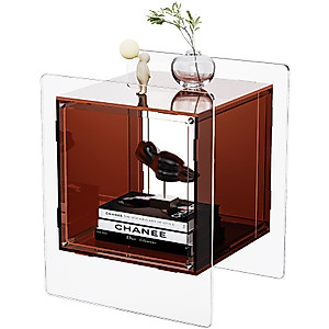 solaround Acrylic Nightstand Colorful Bedside Table with Open Storage Shelf,Clear Side Table for Living Room (1, Dark Brown)