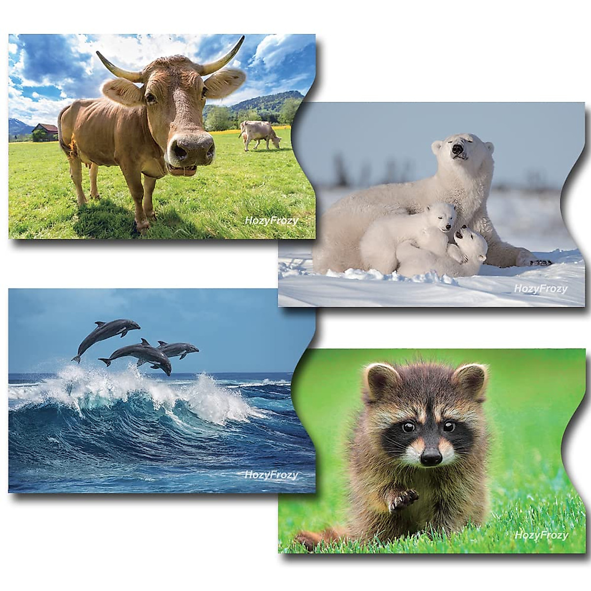 8 RFID Blocking Sleeves, Credit Card Protector, Anti-Theft Credit Card Holder, with Lion, Horses, Elephant, Dolphins, Cow, Peacock, Polar Bears and Raccoon Prints
