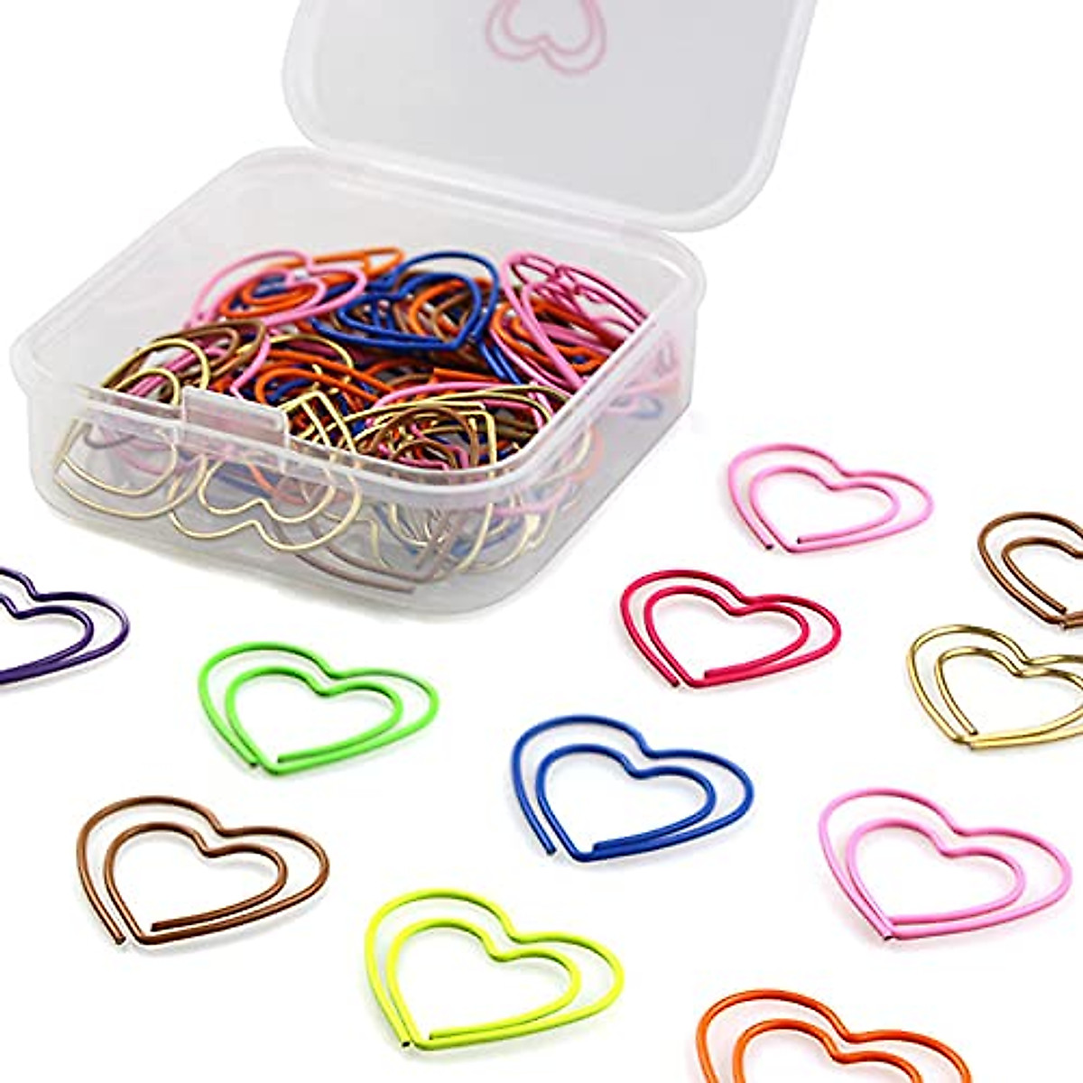 2 Boxes (100 Pieces) Heart Shaped Paper Clips Multicolor Paperclips Bookmarks Document Clips for School Home Office Supplies