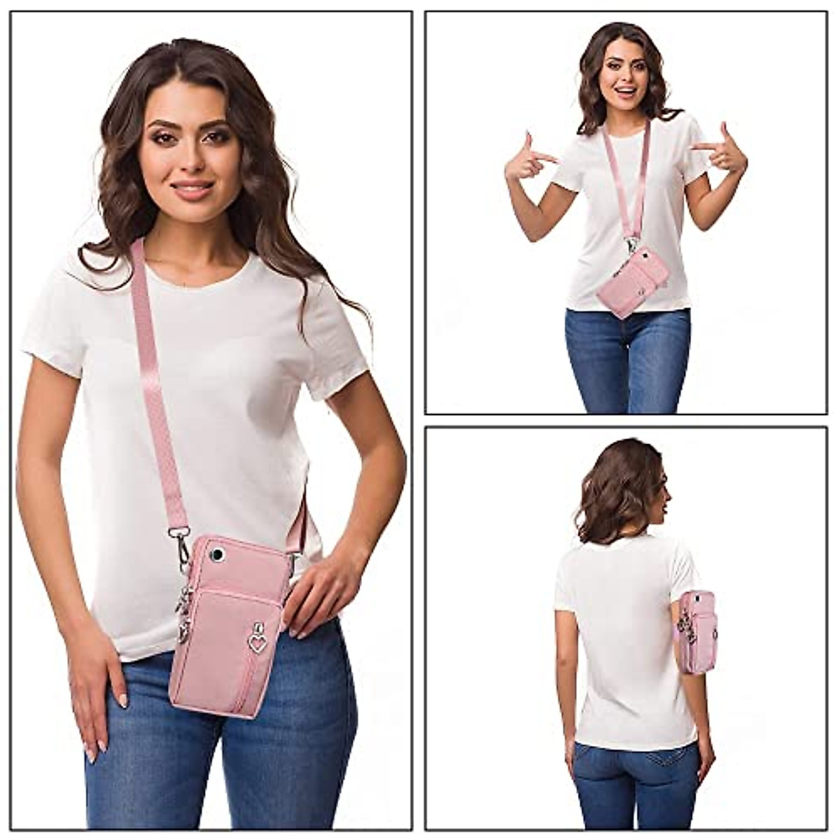 Small Crossbody Wallet Phone Bag, Nylon Cell Phone Purse, Travel Crossbody Bag Cell Phone Shoulder Bag Arm Bag Mini Wallet Purse, with Headphone Port (Pink)