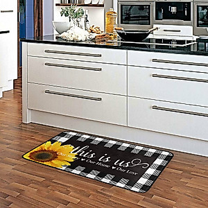 Black White Buffalo Plaid Check Kitchen Rugs Non Slip Kitchen Mats Sunflower Bathroom Rug Doormats for Home Decor, Washable, 39 x 20 Inch (02this is us)