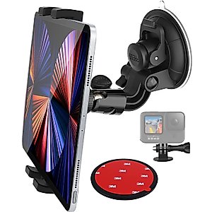 2 in 1 Car Tablet Dashboard Windshield Mount Holder for 9.5-14.5” Tablet & Camera, 360° Rotation Tripod Mount with 1/4'' 20 Screw Thread & Big Suction Cup, for iPad Pro iPad Air, Galaxy Tab, GoPro