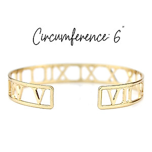 POMINA Roman Numeral Cuff Bangle Bracelet for Women Fashion Gold Flat Thin Open Cuff Bracelet for Teen, Flexible (Roman- Gold)
