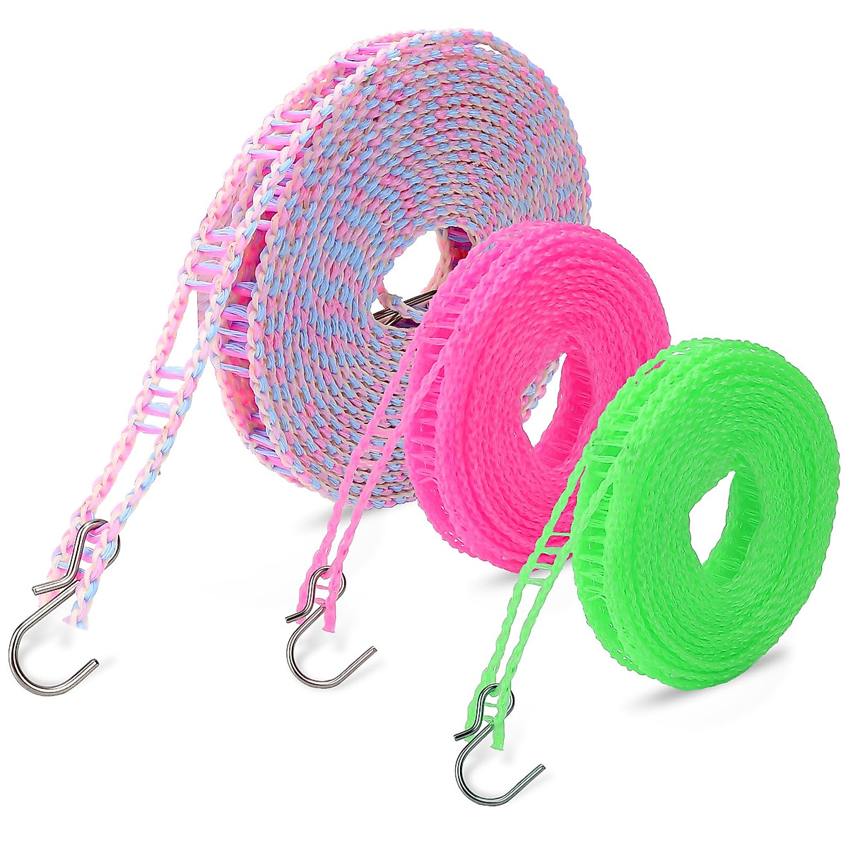 3 Pack Windproof Portable Clotheslines with Hooks 16.4ft Clothes Drying Rope Laundry Line Adjustable Non-Slip Clotheslines for Outdoor Indoor Travel Laundry Drying Hanging Clothes