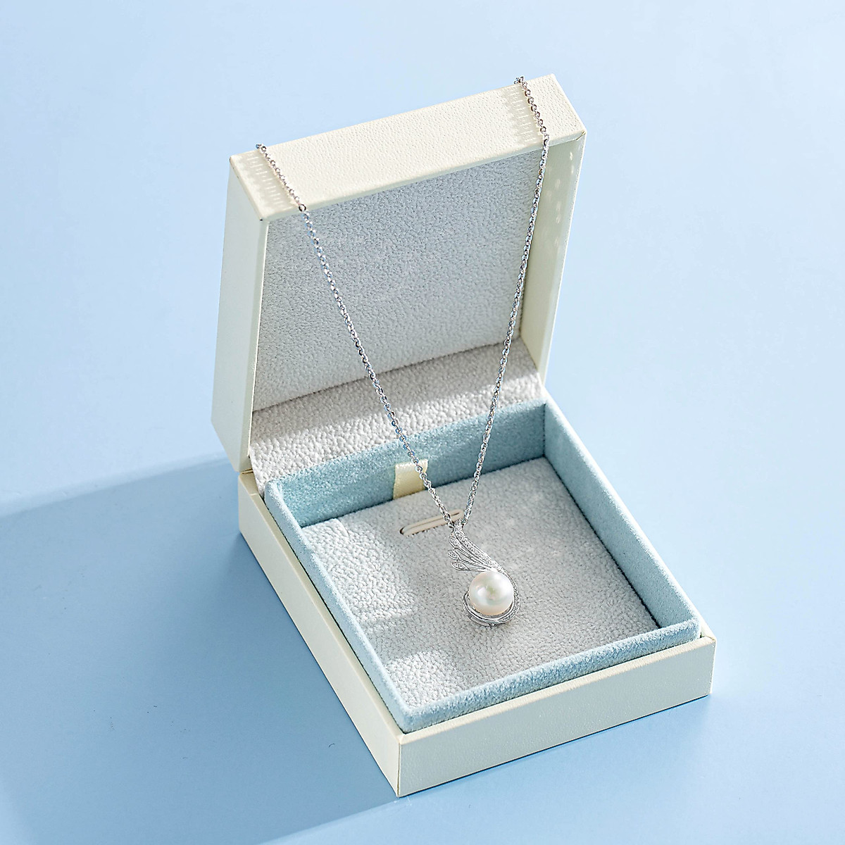 FANCIME June Birthstone Necklace Phoenix Pearl Necklace 9-10mm Genuine Freshwater Pearl Sterling Silver Single Pearl Necklace Fine Jewelry for Women