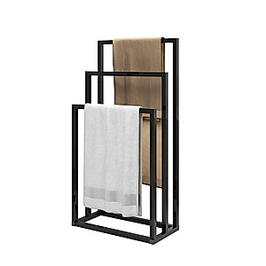 JURMERRY Freestanding Towel Holder with 3 Towel Stand Rails for Bath & Hand Towels,Black