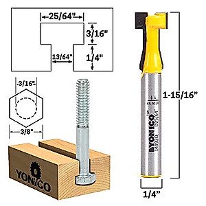 YONICO T Track T Slot Router Bit 3 Bit Set 1/4-Inch Shank 14392q