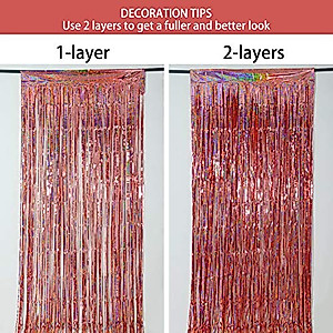 Foil Fringe Curtains Party Decorations - Melsan 3 Pack 3.2 x 8.2 ft Tinsel Curtain Party Photo Backdrop for Birthday Party Baby Shower or Graduation Decorations Rose Gold