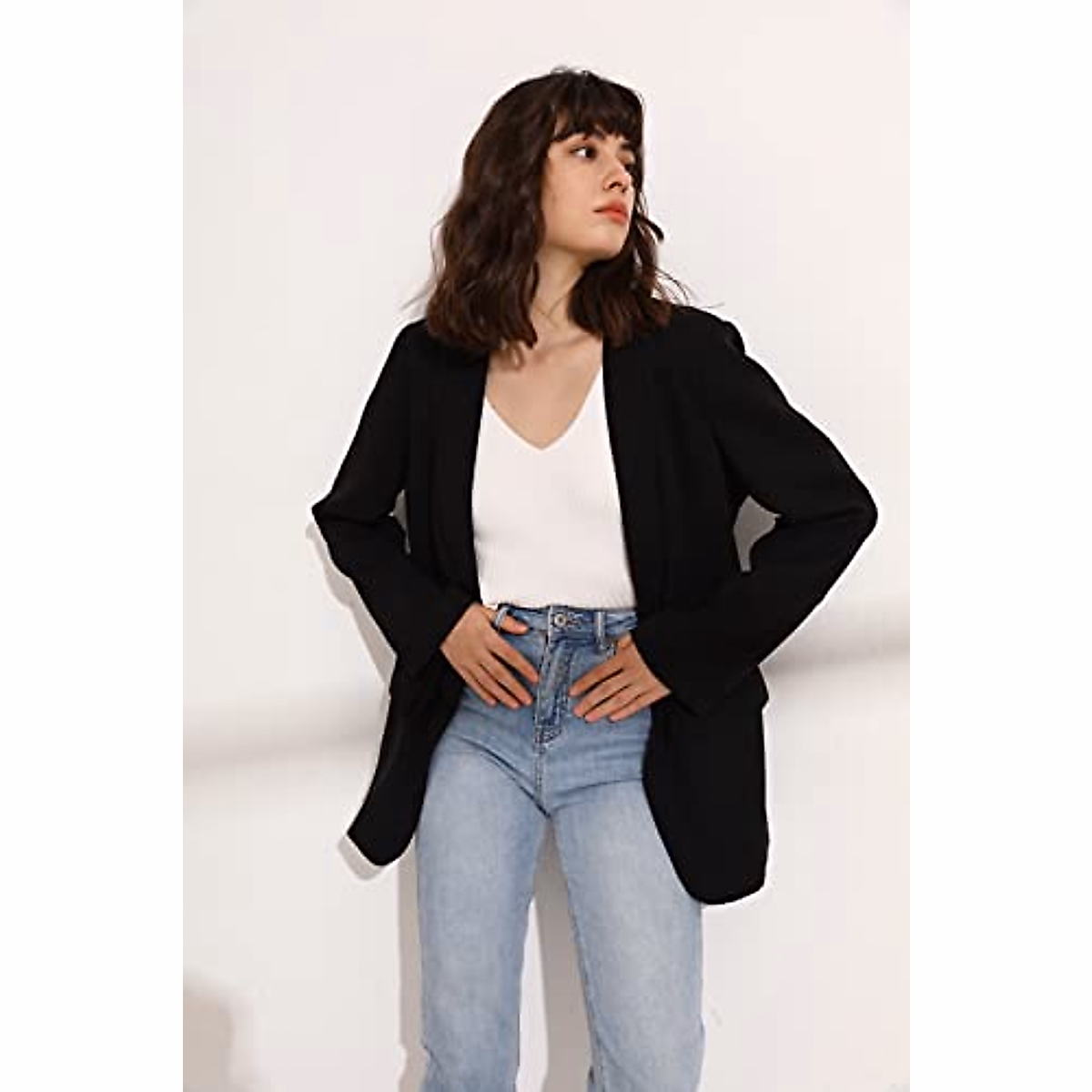 Womens Casual Blazers Open Front Long Sleeve Work Office No Buckle Jackets Blazer (as1, Alpha, x_l, Regular, Regular, Black)