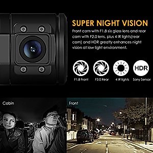 Vantrue N2 Pro Uber Dual 1080P Dash Cam, 2.5K 1440P Front Dash Cam, Front and Inside Dash Camera w/Infrared Night Vision, 24hr Motion Detection Parking Mode, Accident Record, Support 256GB max(2023)