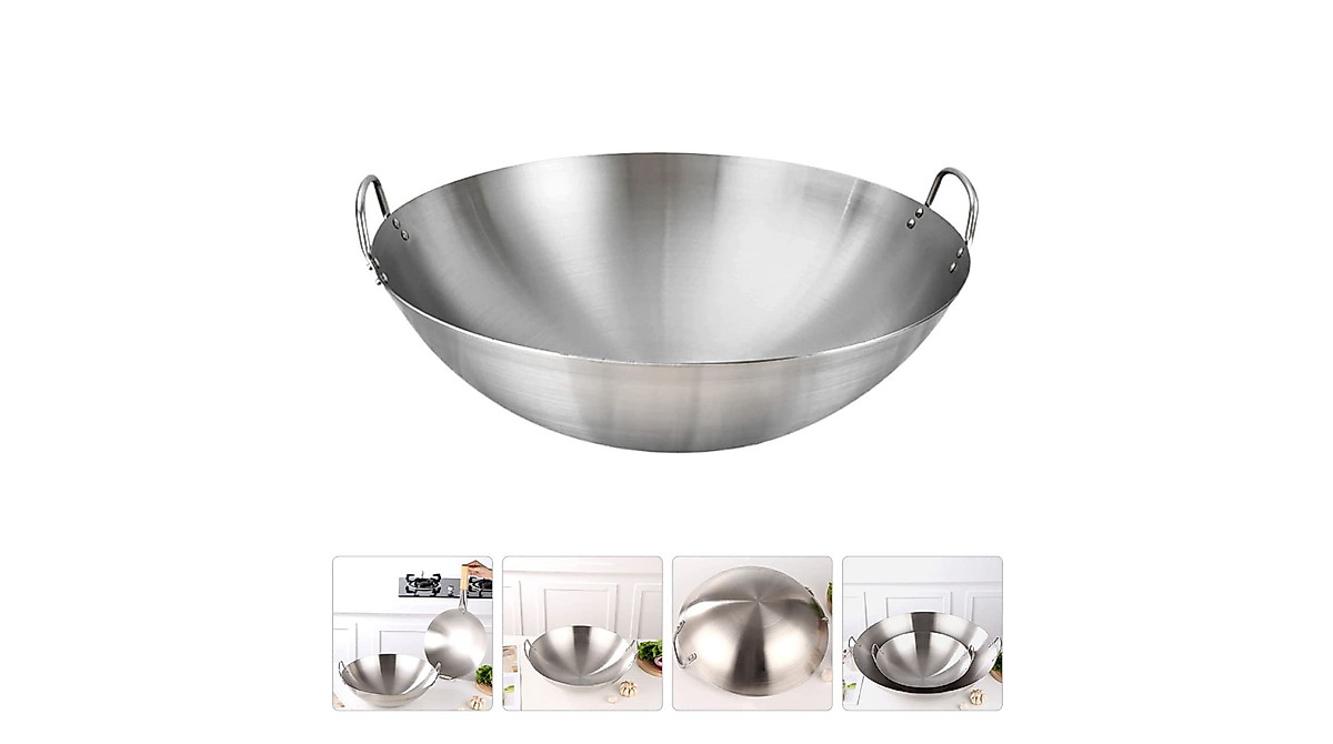 Alipis Stainless Steel Wok for Outdoor Cooking