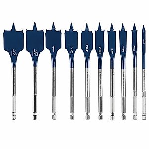 BOSCH DSB5010 Daredevil 10-Piece Standard Spade Bit Set w/ Full cone Threading and Spurred Tip , Blue
