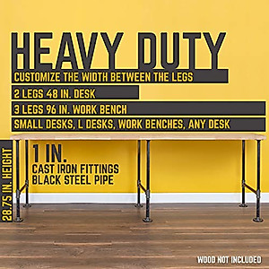 PIPE DECOR Desk Leg Set, Classic H Design for Desks or Tables, Authentic Industrial Pipe, 28.75-in H x 21.5-in W, 1-inch Diameter Pipe, 2-Pk