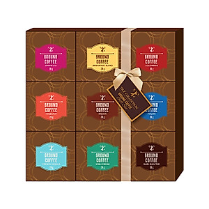 Coffee Gift Set - 9 Assorted Gourmet Ground Flavours Including French Vanilla Mocha, Perfect Gifts For Coffee Lovers