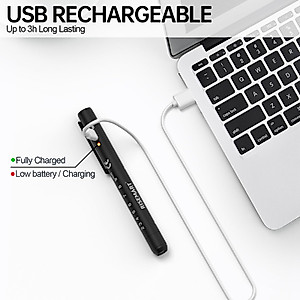 RISEMART Rechargeable Pen Light for Nurse, Rechargeable LED Portable Medical PenLight for Nurse, Doctor, First Aid, EMT, Nursing,Nursing Student,Warm/Cool White Black1