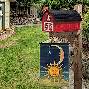 Hicyyu Sun With Moon Double Sided Garden Flag Outdoor Decorative For Various Party In Any Season 12x18 Inch, Black