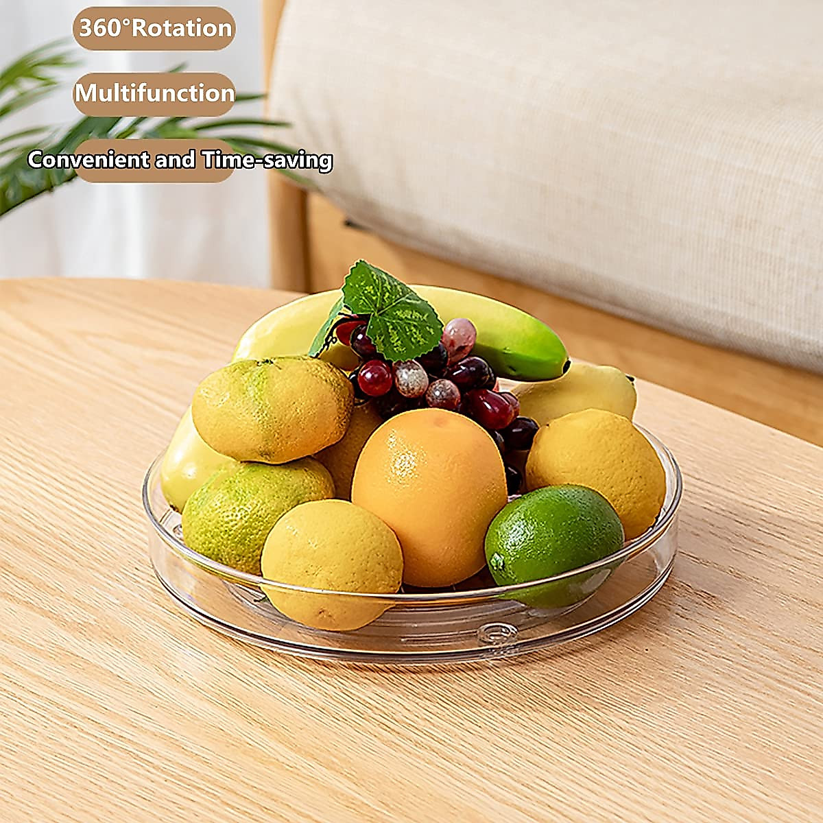 FIVOF Lazy Susan Round Plastic Clear Rotating Turntable Organization Storage Container Bins for Cabinet Pantry Fridge Kitchen Vanity Spinning Organizer for Spices Condiments (2-Tire-1-Pack, 9 inch)