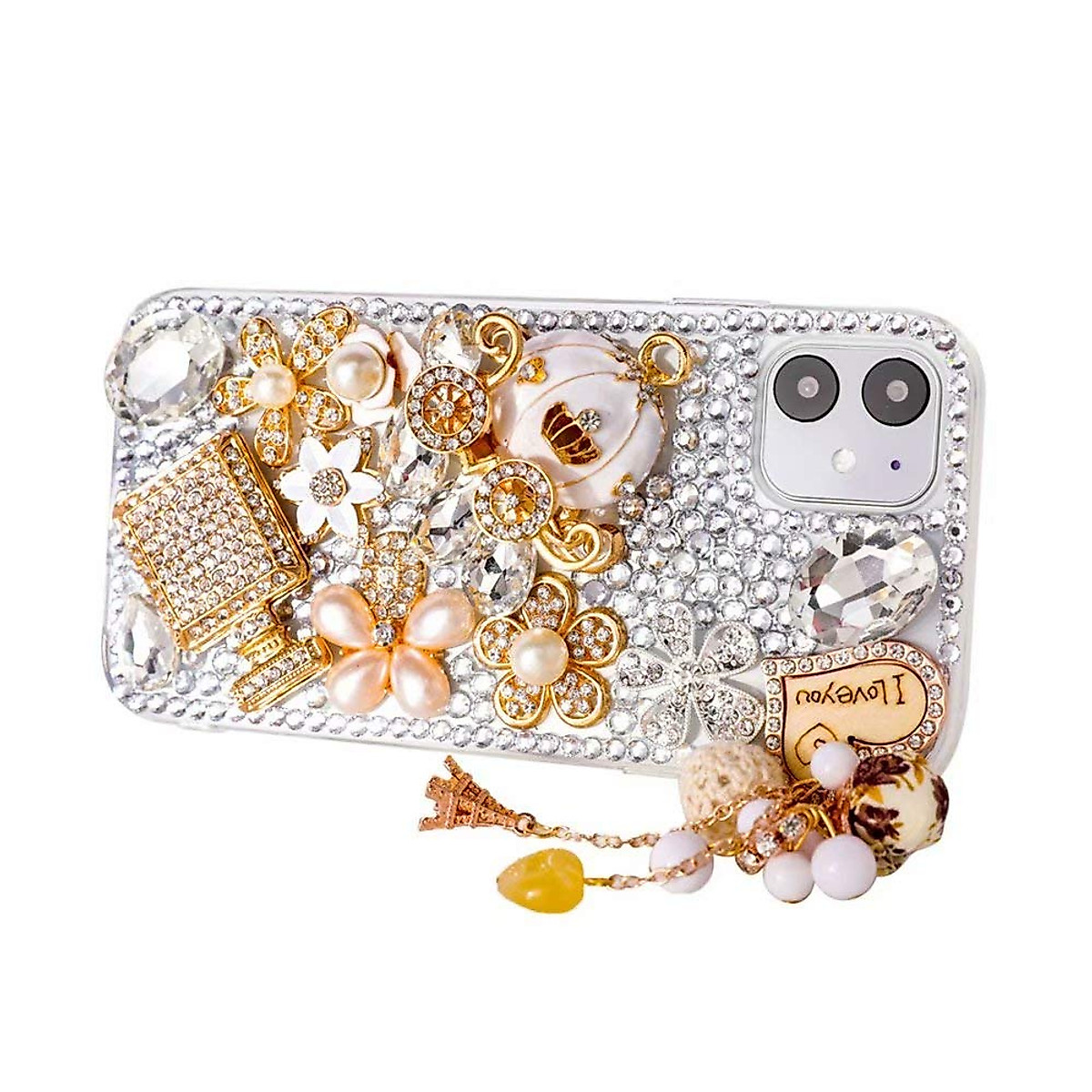 Max-ABC iPhone 11 Bling Glitter Case,Luxury Shiny Diamond Crystal Rhinestone Sparkly Jewelled Gemstone Pumpkin Car 3D Handmade Clear Cover Case for iPhone 11 6.1''