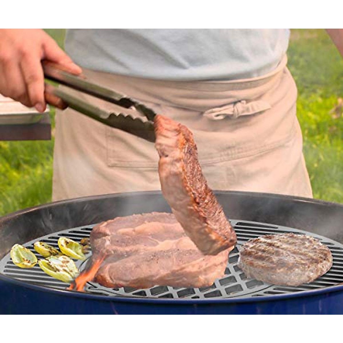 only fire Gourmet BBQ System Sear Grate Replacement for Weber 8834, Porcelain-Enameled Cast-Iron Cooking Grid for 22 1/2 inch Weber Charcoal Grills