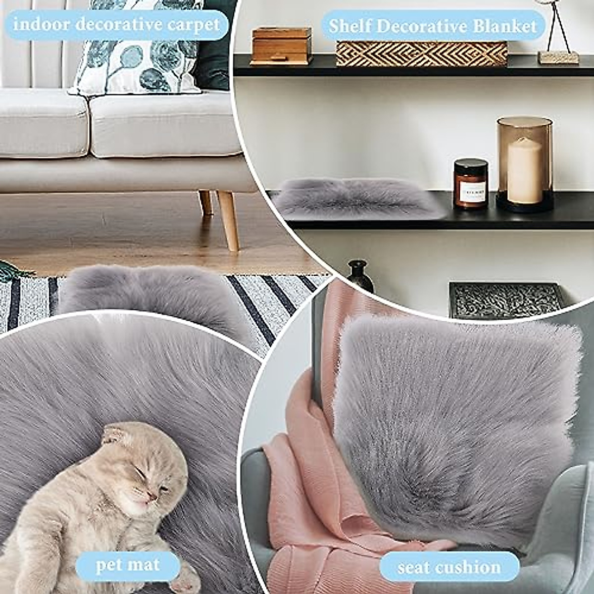 WLLHYF 15 Inches Mini Square Faux Fur Rug, Small Fluffy Area Rug Cushion for Living Room Sofa Bedroom Floor Soft Square Chair Cover Seat Pad Nail Mat for Photographing Background of Jewelry