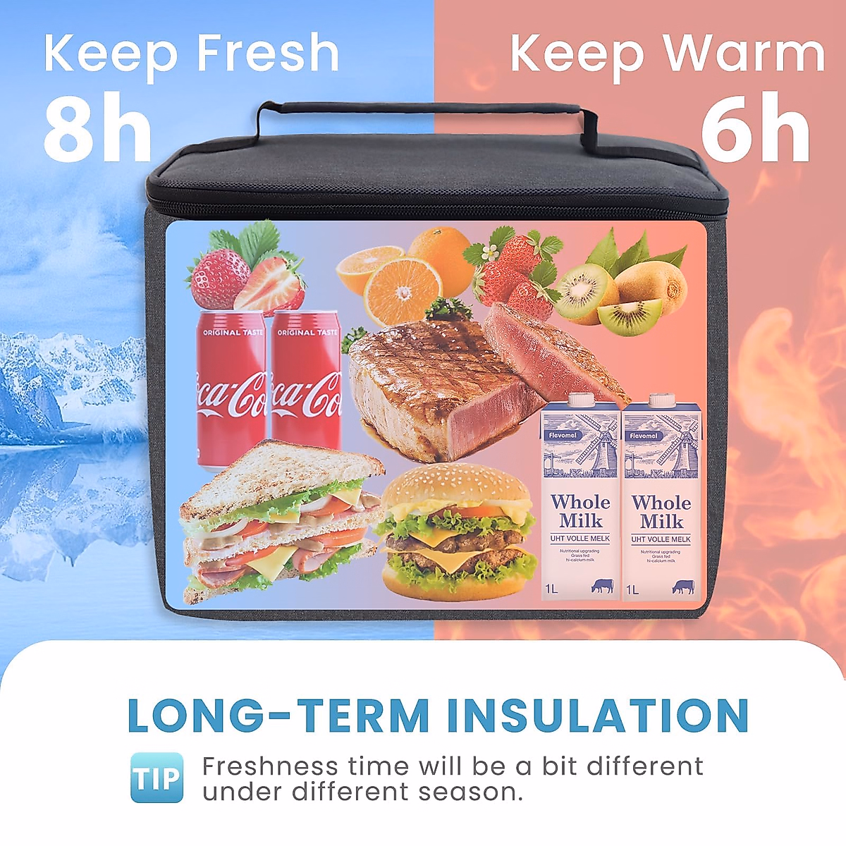 BAGSVIEWER Large Insulated Lunch Box for Men & Women, Reusable Lunch Bag for Work Office Picnic, Leakproof Cooler Bag with Adjustable Shoulder Strap (Grey, 12L)