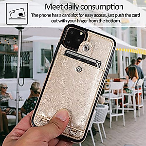 Jaorty PU Leather Wallet Case for iPhone 11 Pro Max Necklace Lanyard Case Cover with Card Holder Adjustable Detachable Anti-Lost Neck Strap for Apple iPhone 11 Pro Max 6.5",Gold