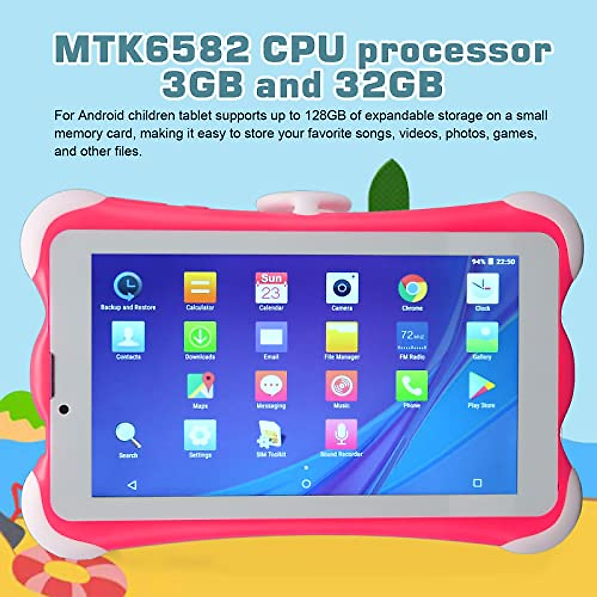 Toddler Tablet Pink 6000mAh Rechargeable Battery Eye Protection 7 Inch 1280x800 Kids Tablet for Study (US Plug)