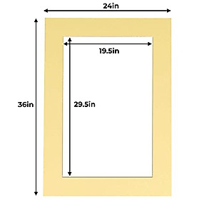 24x36 Mat for 20x30 Photo - Precut Soft Yellow Picture Matboard for Frames 24 x 36 Inches - Bevel Cut Matte to Display Art 20 x 30 Inches - Acid Free Pack of 10 MATS with Backing Boards & Clear Bags