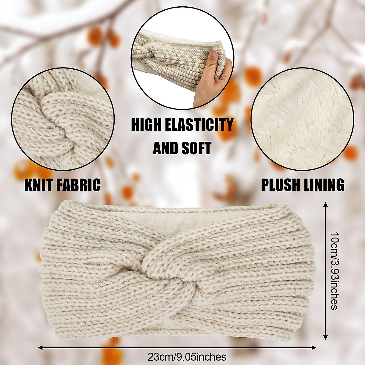 Warm Winter Headbands for Women Cable Crochet Turban Ear Warmer Headband Gifts with Plush, Kont Multicolour 1(4 Pack)