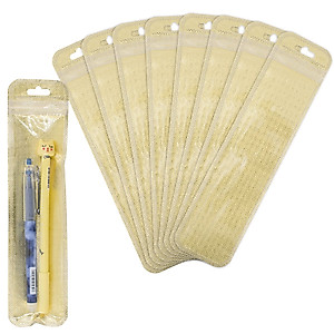 50pcs Resealable Mylar Ziplock Bags Long Jewelery Plastic Bags with Front Window Smell Proof Bag Packaging for Lip Gloss Lash Food Electronics Jewelry Electronics Pen Jewelry Necklace (Gold)
