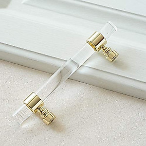 LBFEEL Crystal Cabinet Knob Pulls 4 Pack 2 1/2" Centers Acrylic Drawer Pulls Clear Dresser Knob Handle Furniture Hardware 64mm