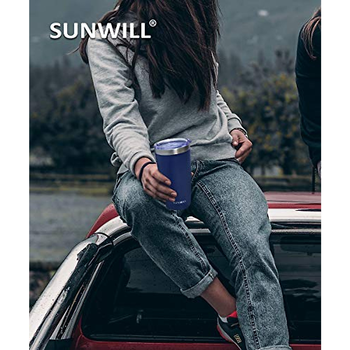 SUNWILL 20oz Tumbler with Lid, Stainless Steel Vacuum Insulated Double Wall Travel Tumbler, Durable Insulated Coffee Mug, Powder Coated Navy, Thermal Cup with Splash Proof Sliding Lid