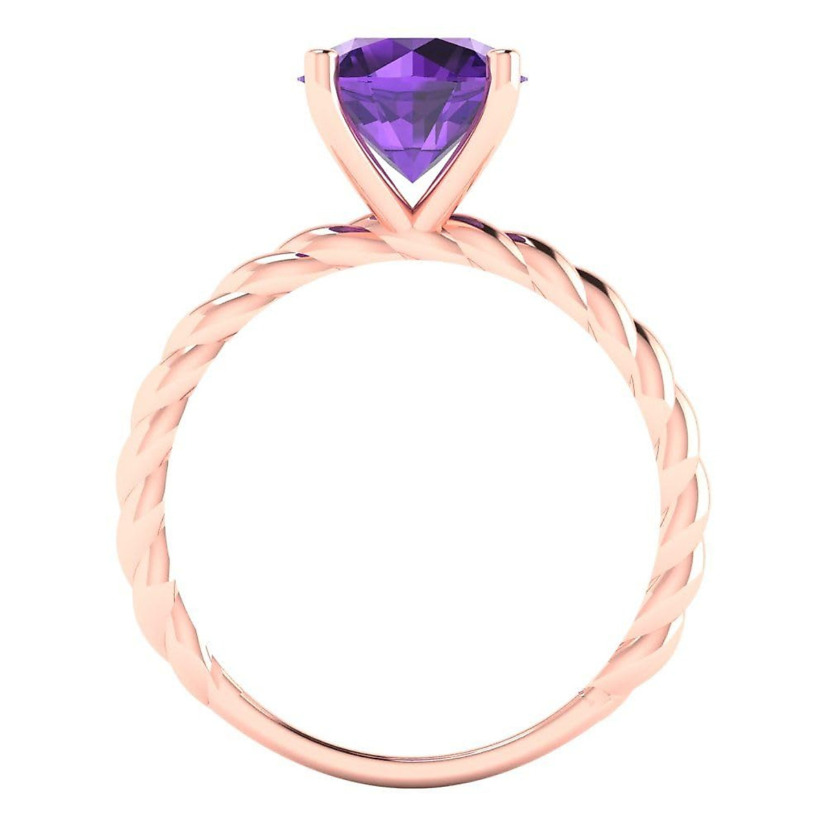 Clara Pucci 2ct Round Cut Solitaire Rope Twisted Knot Natural Amethyst Engagement Bridal Promise Anniversary Ring 18K Rose Gold 7.5
