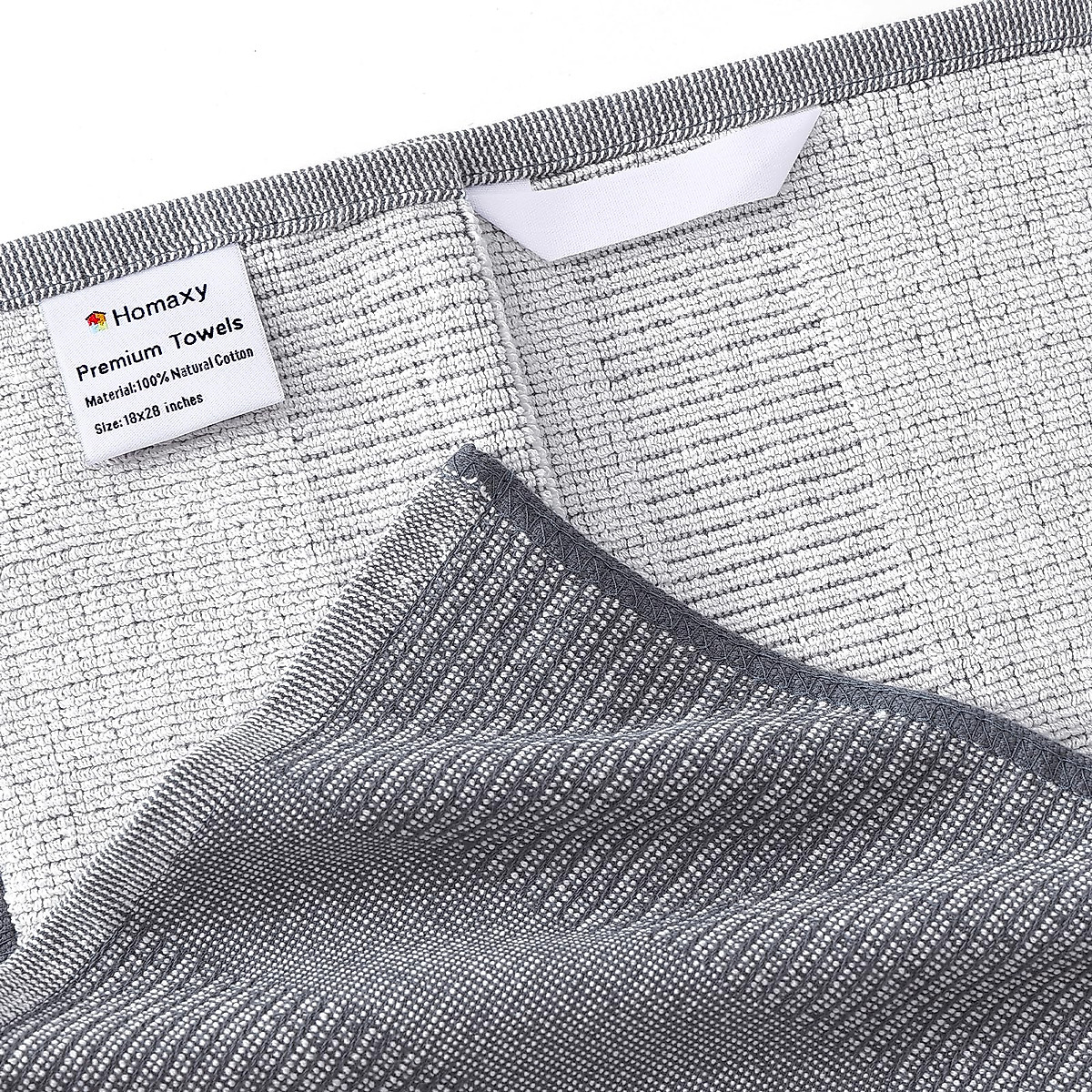 Homaxy Premium Kitchen Towels(18”x 28”, 6 Pack), Large Cotton Kitchen Hand Towels, Flat and Terry Dish Towels, 380 GSM Highly Absorbent Tea Towels Set with Hanging Loop, Grey