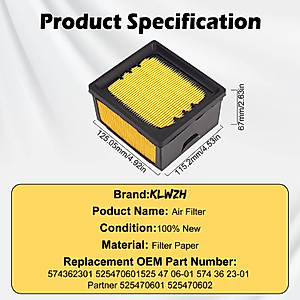 KLWZH 574362301 525470601 Air Filter for 525 47 06-01 574 36 23-01 Partner 525470601 525470602 K760 K770 Concrete Cut-Off Saw