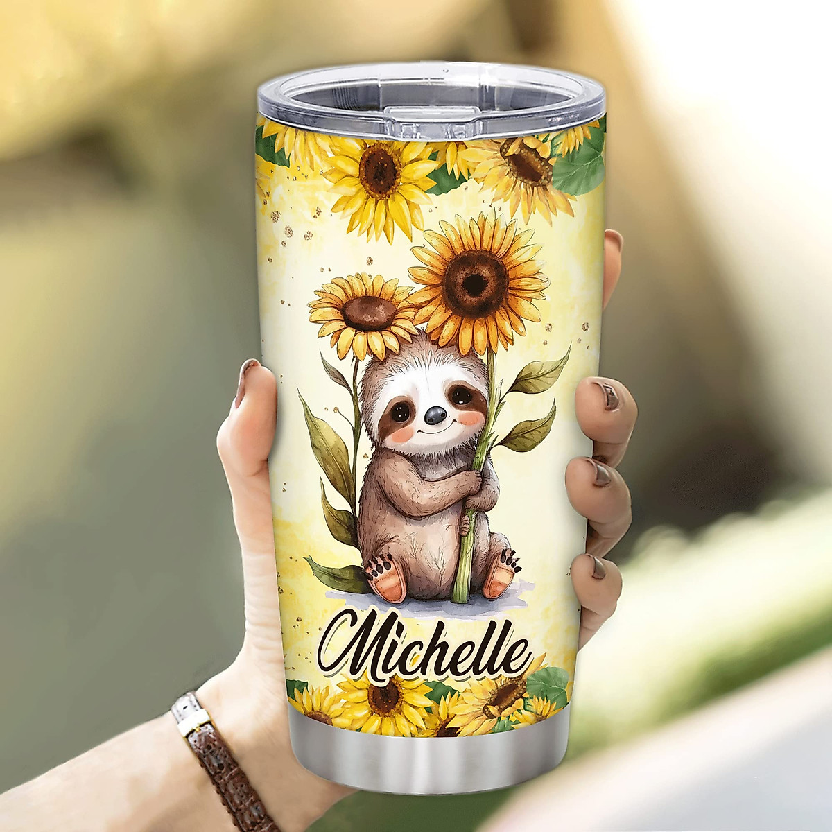 Hyturtle Personalized Gifts For Sloth Lover - Make Yourself A Priority Custom Name Stainless Steel Tumbler 20oz With Lid - Idea Animal Lover Gifts For Women Girl On Birthday, Christmas