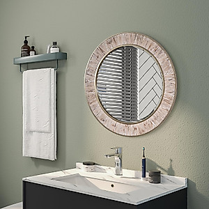 36 Inch Round Mirror,Gold Metal&Wood Frame Circle Mirror,Bathroom Mirrors for Over Sink,Wall Mirror for Living Room, Bathroom,Vantiy,Gold Circle Mirror