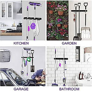 NisuAM Broom and Mop Holder Wall Mount with 5 Slots 4 Hooks, Broom Hanger Self Adhesive, Black Matte Garage Rack & Tool Organizer, Home Storage Shelving for Closet Door,Cabinet,Lanudry