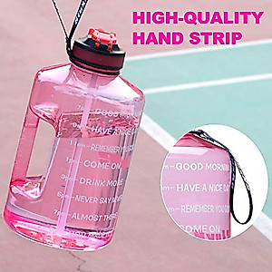 SLUXKE Gallon Water Bottle with Straw and Time Marker, 74oz BPA Free Huge Water Jug with Handle, LeakProof Pop Up Daily Water Intake Bottle Light Pink