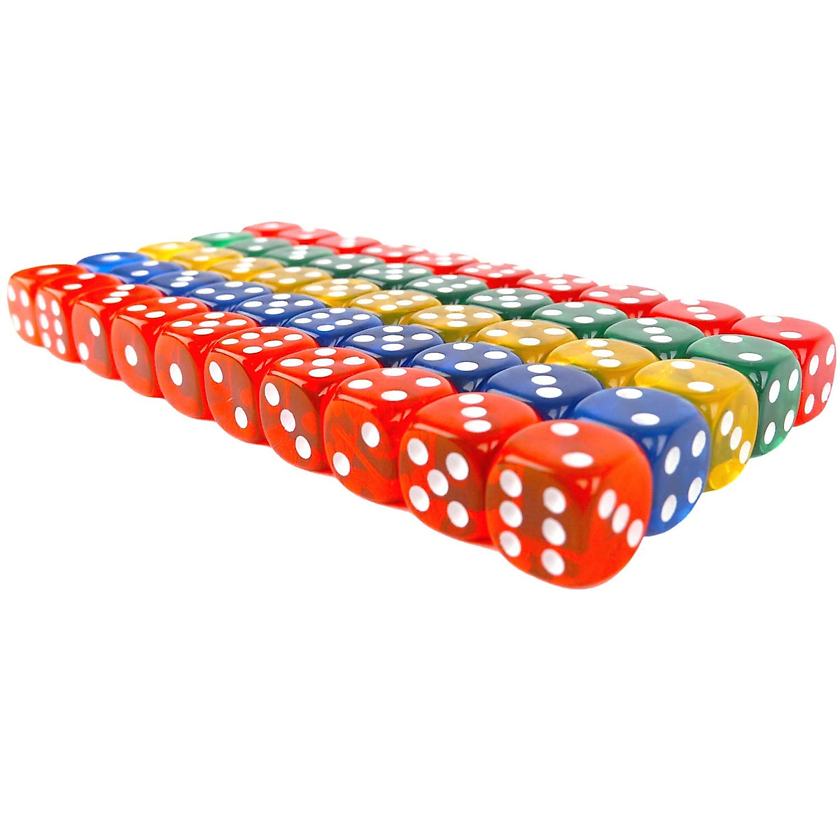 Regal Games 6-Sided Translucent 16mm Dice Set - Playing Colored Set of Dice - Square Dice for Classroom or Family Game Night - 50 Dice