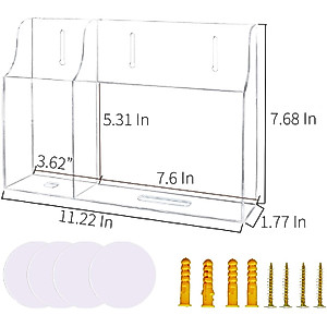 Pansyling Clear Wall Tablet Holder Acrylic Wall Mounted Phone Holder for iPad Wall Mount Holder, Remote Control Holder Laptop Stand for eReader Wall Storage Caddy with Charging Holes for Kindle iPhone