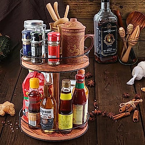 Lazy Susan Organizer, 2 Tier Wood Lazy Susan Turntable for Cabinet, 11 Inch Turntable Spice Rack Organizer for Pantry Kitchen Countertop Dining Table Storage