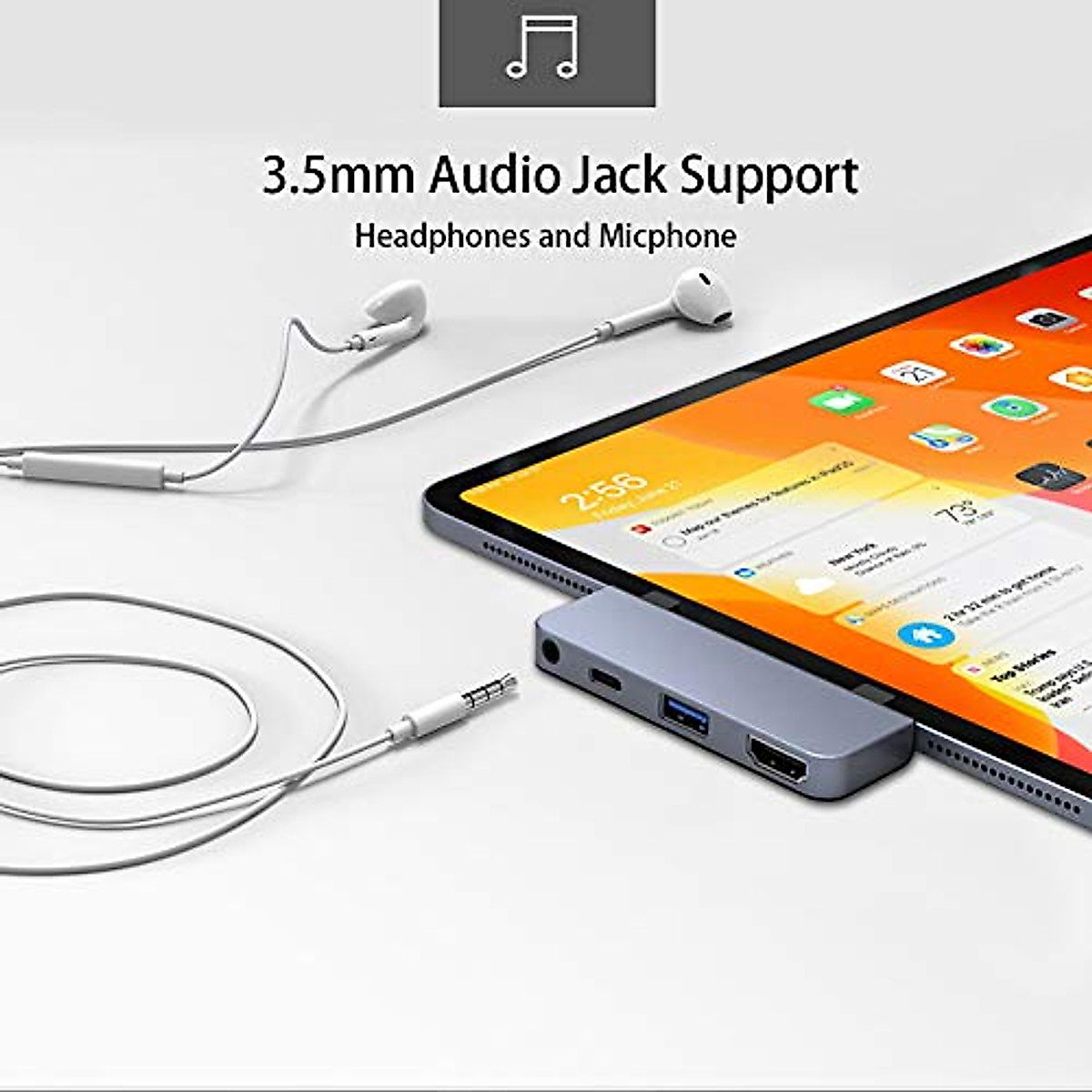 HyperDrive USB C Hub Adapter for iPad Pro 2020 2019 2018 11”/ 12.9", USBC Smartphone/Tablet, 4-in-1 USB-C Hub Dongle with 4K HDMI, C-USB PD Charging, USB 3.0, 3.5mm Headphone Audio Jack -Gray