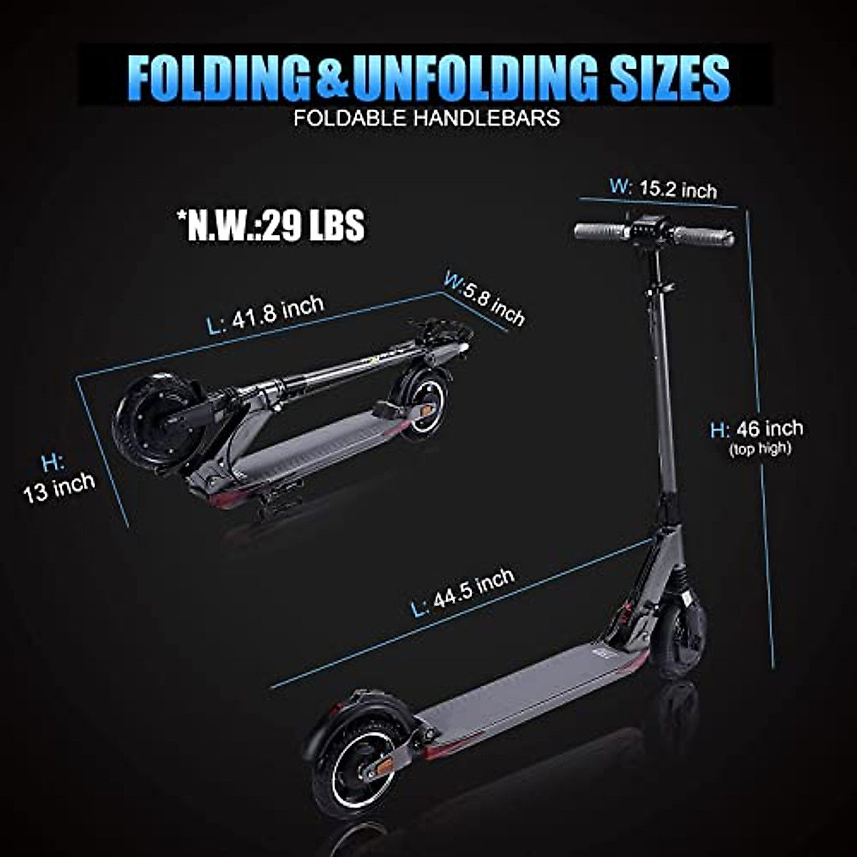 E-TWOW GT SE Electric Scooter, 31 Mile Range, 25 MPH Max Speed, 275lbs Max Load, Adjustable Handlebar Height, Lightweight(29lbs) and Foldable, Great for Commuting, UL Certified