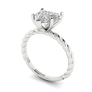 Clara Pucci 2ct Heart Cut Solitaire Rope Twisted Knot Moissanite 5-Prong Engagement Bridal Promise Anniversary Ring 18K White Gold 5.25